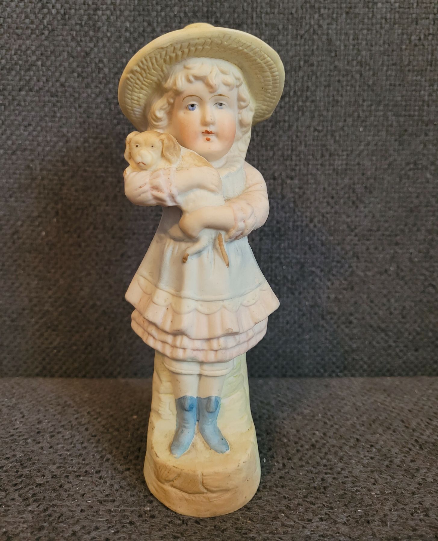 Antique Gebruder Heubach Biscuit Porcelain Figurine Girl with Puppy Germany