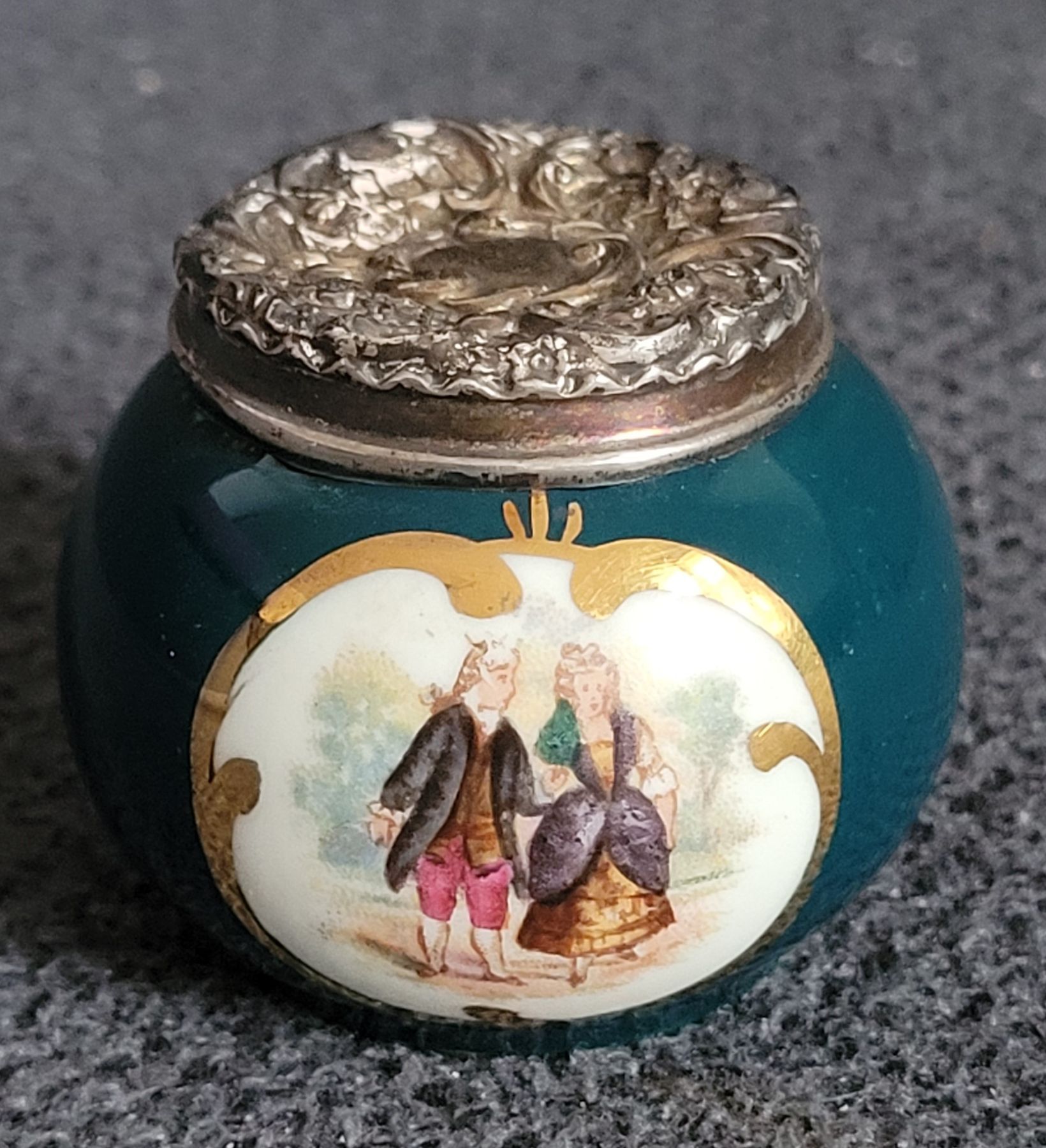 Very rare Antique English Edwardian solid sterling topped hand painted ...