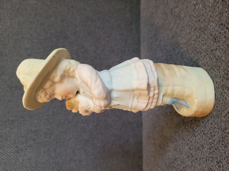 Antique Gebruder Heubach Biscuit Porcelain Figurine Girl with Puppy Germany