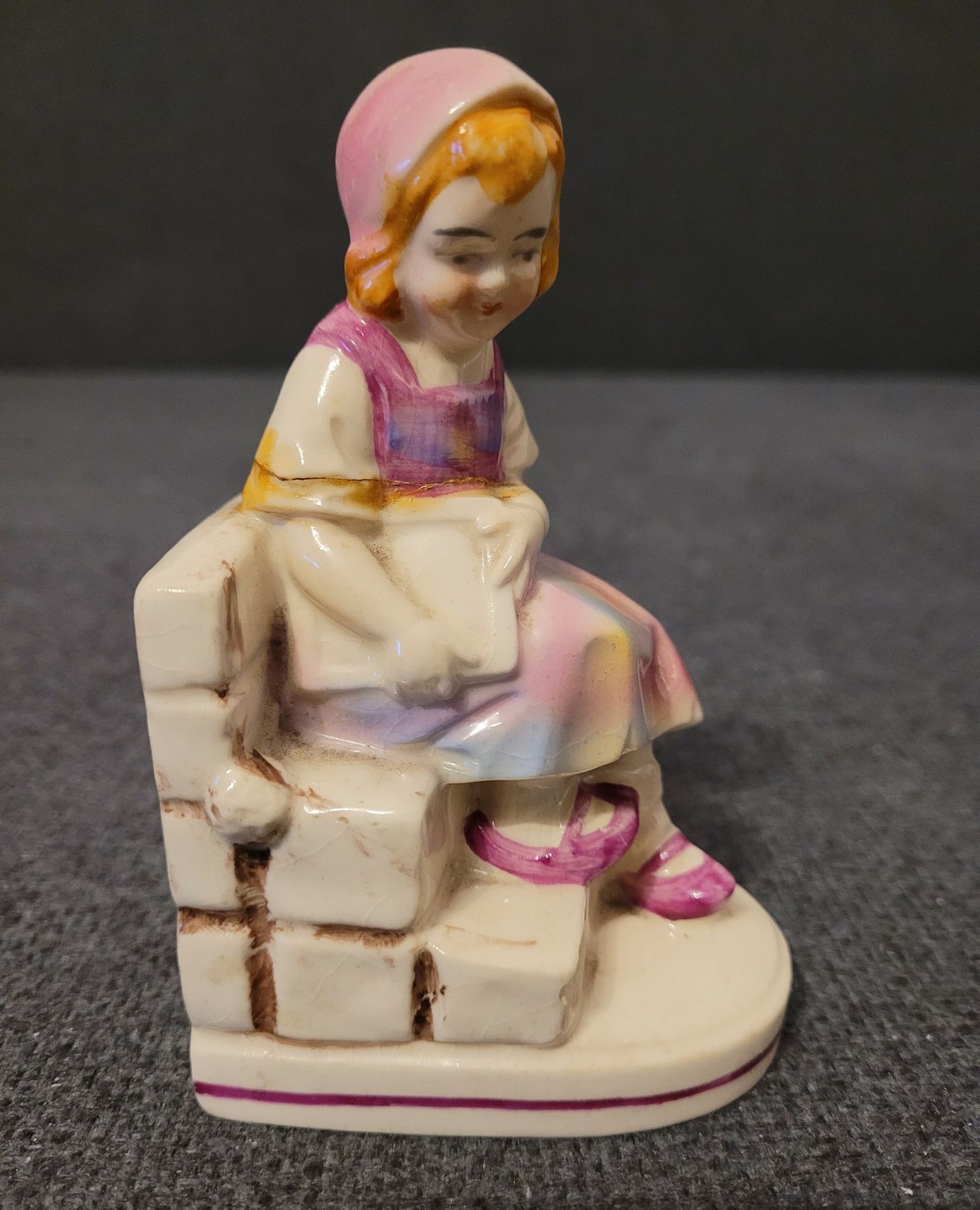 Vintage 1930s Porcelain Book Stand Girl with Book Book Holder